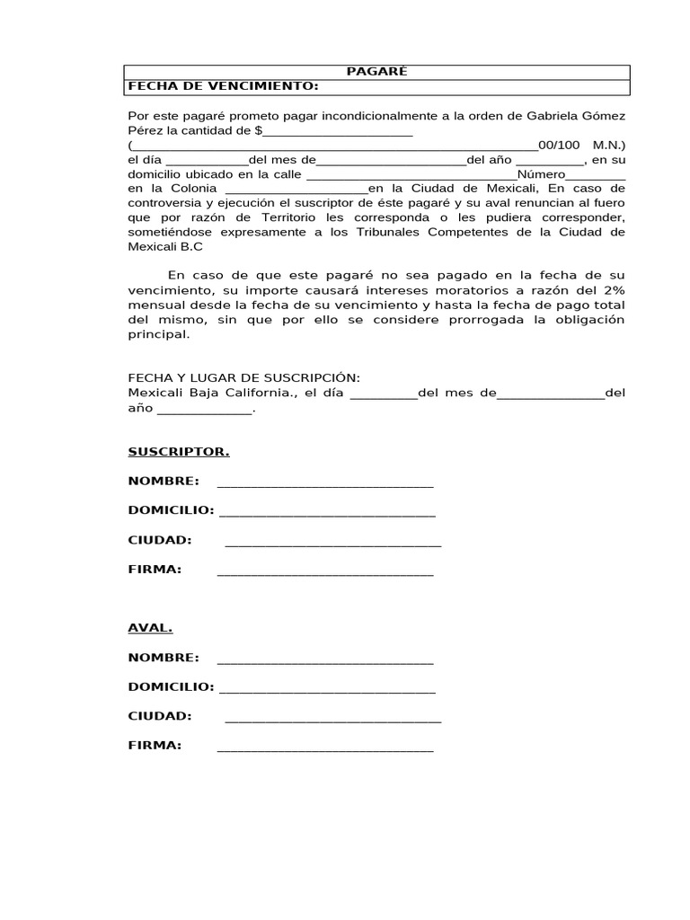 Formato de Pagaré en Mexicali | PDF
