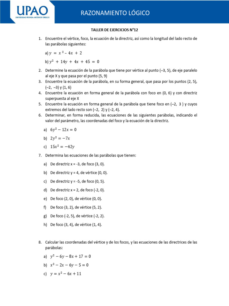 Lado recto de parábolas y ecuaciones | PDF