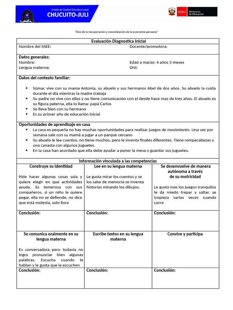 Evaluación Diagnostica Inicial Pdf