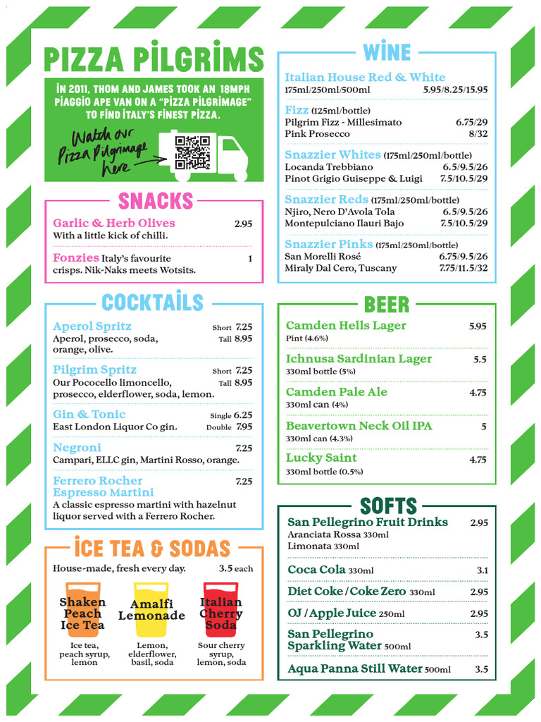 Pizza Pilgrims Menu & Nutrition Info | PDF | Pizza | Mozzarella
