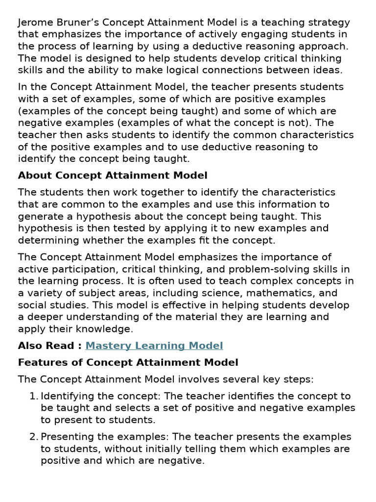 Understanding Bruner's Concept Attainment Model | PDF