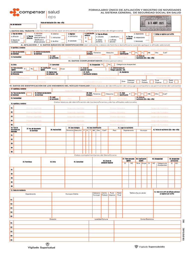 Formulario Compensar | PDF