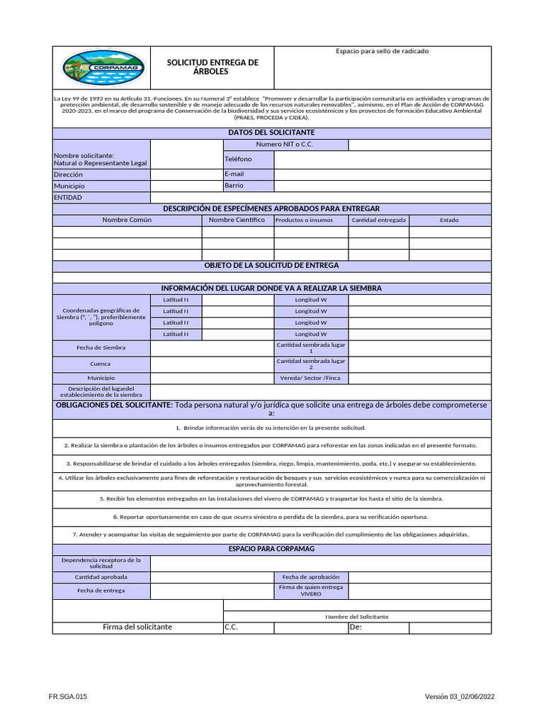 Solicitud de Entrega de Árboles para Reforestación | PDF | Ciencias ...