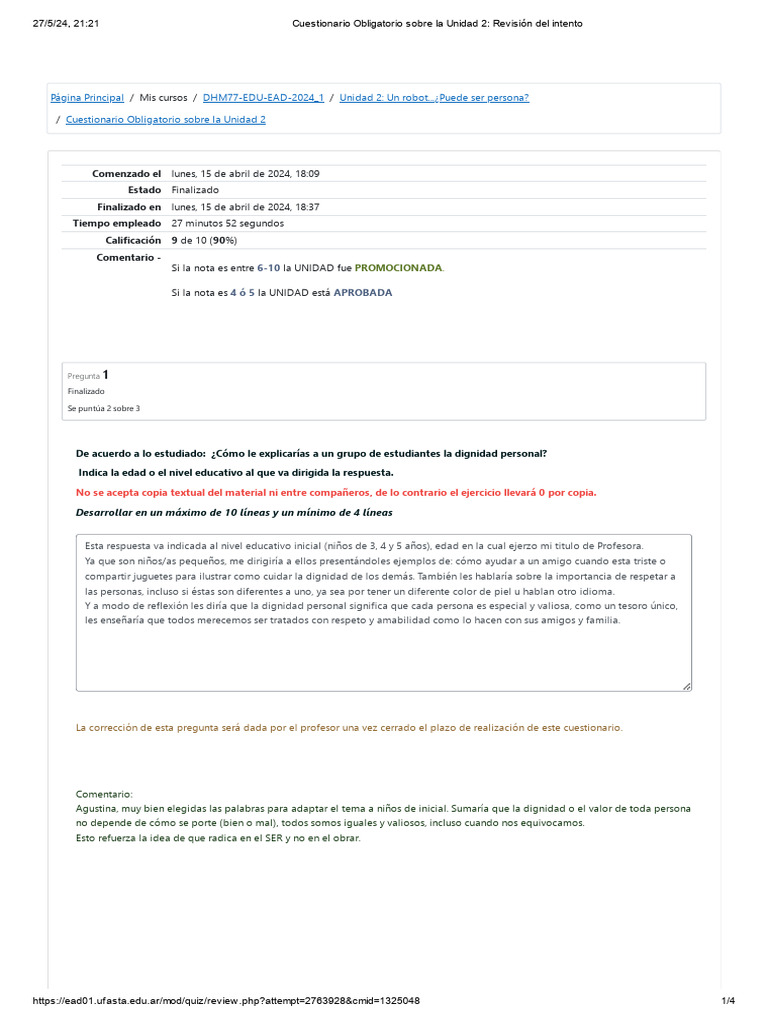 Cuestionario Obligatorio Sobre La Unidad 2 - Revisión Del Intento | PDF | Alma | Dios