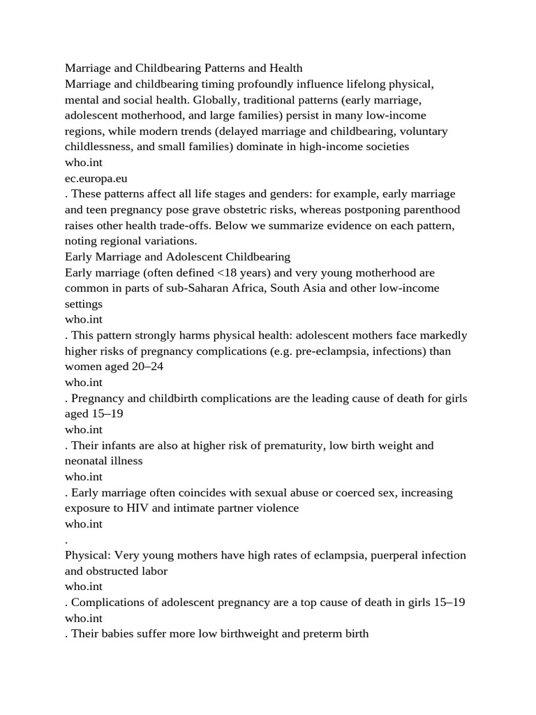 Marriage and Childbearing Patterns and Health | PDF | Pregnancy | Child ...