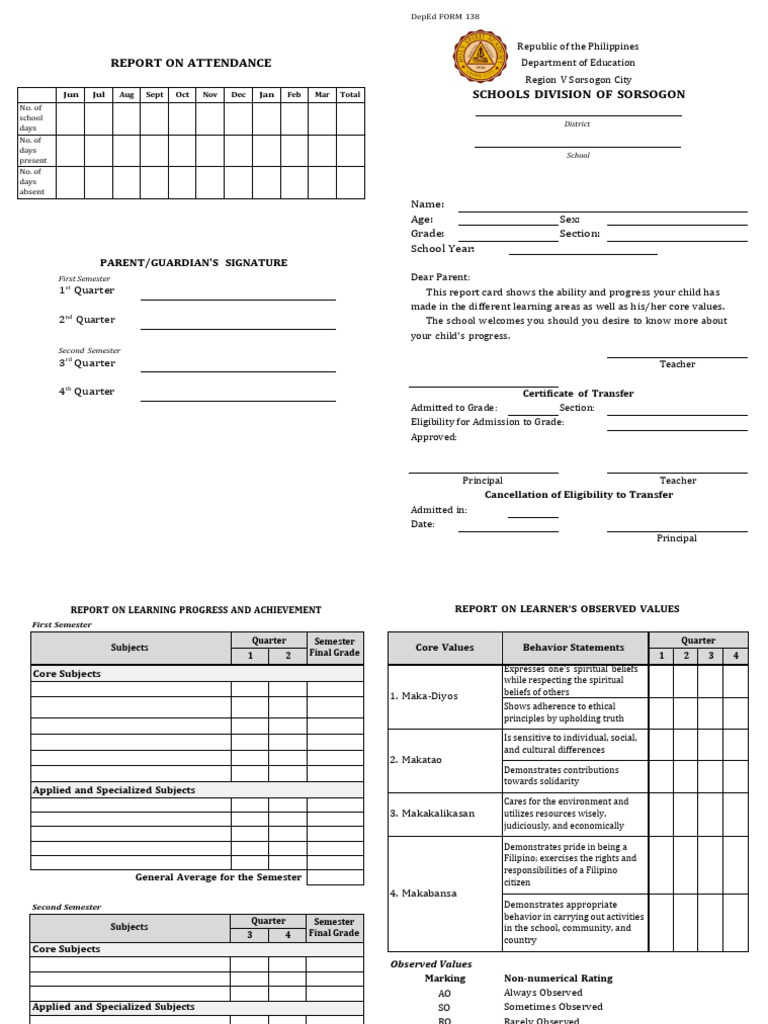 Deped - Form - 138-shs Original | PDF | Learning