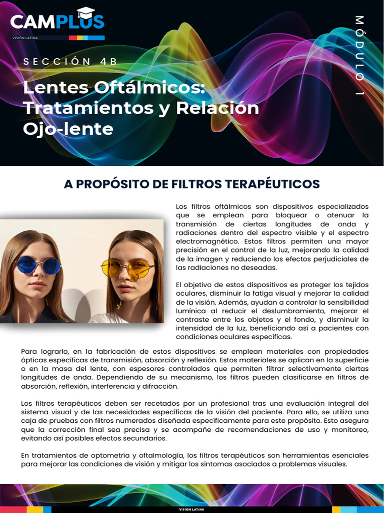 Filtros Terapéuticos en Lentes Oftálmicos | PDF | Filtro óptico ...