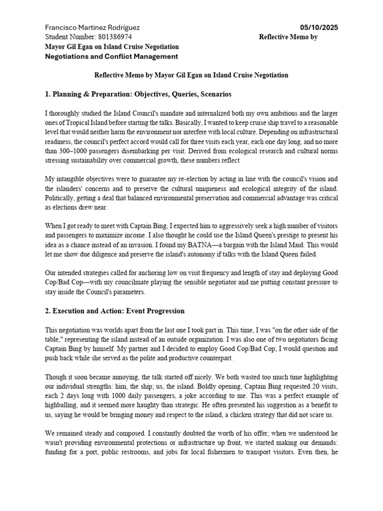 Island Cruise Negotiation - Francisco Martinez | PDF | Negotiation | Tourism