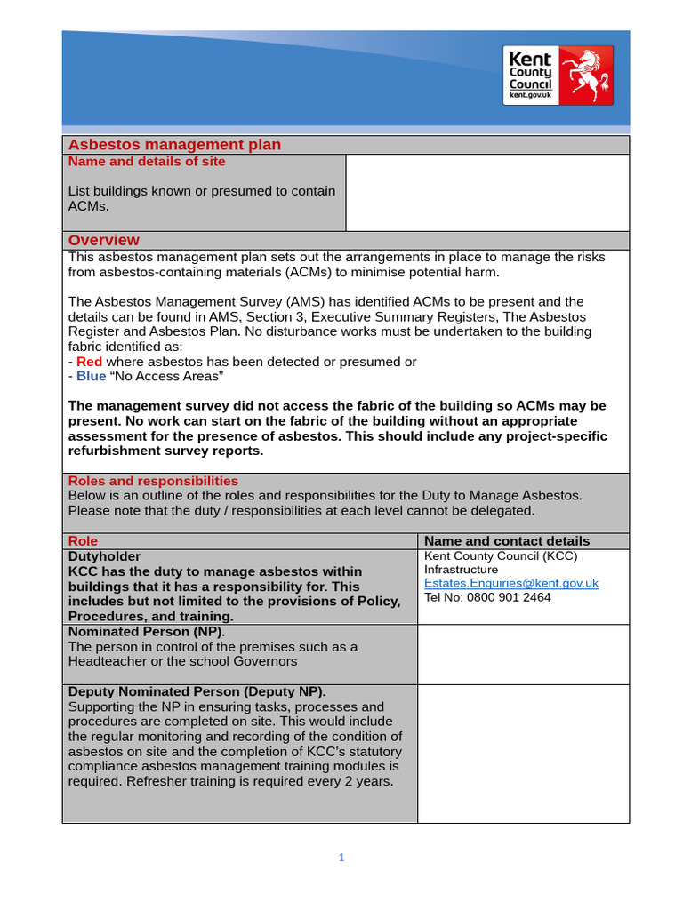 Asbestos Management Plan Template | PDF | Asbestos