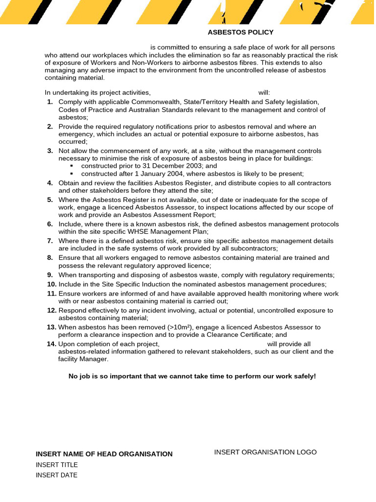 Model Asbestos Policy Template FINAL | PDF | Asbestos | Occupational ...