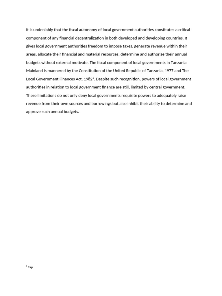 Fiscal Autonomy of Tanzanian Local Governments | PDF