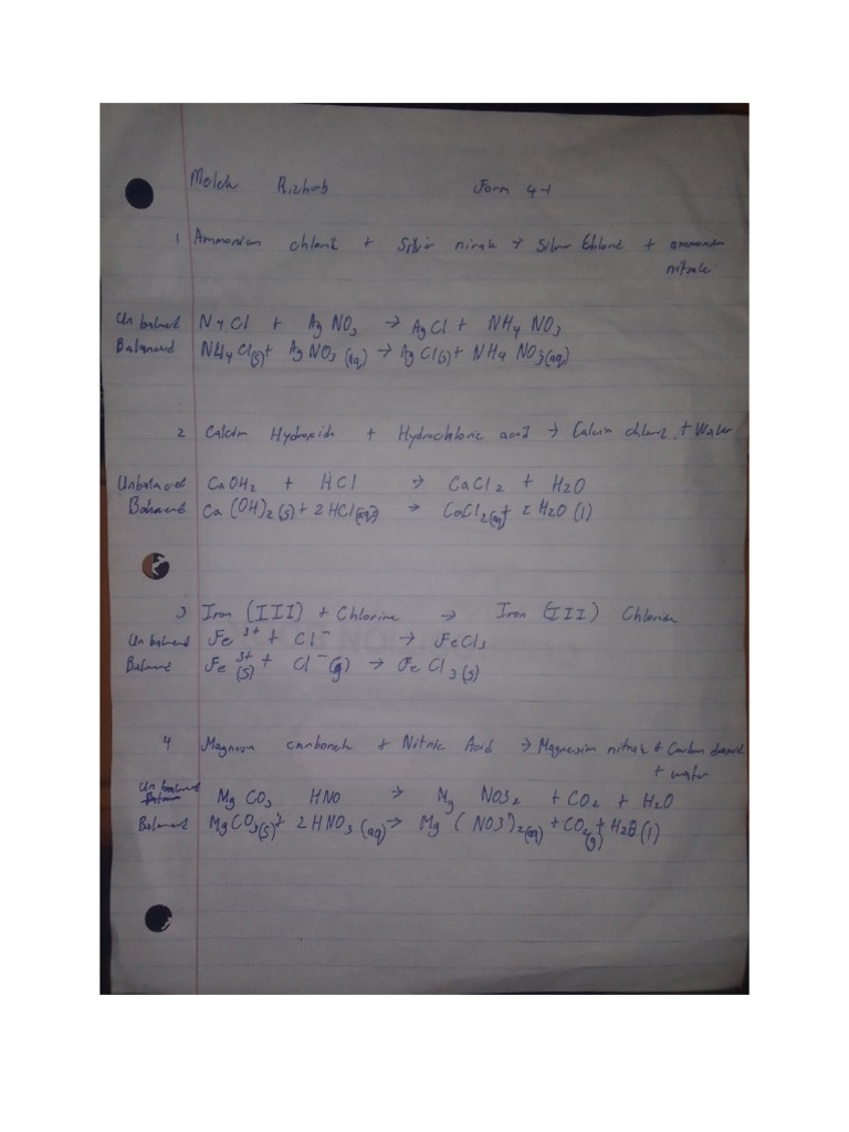 Chemical Equations CW Melek Richards CHEM D | PDF