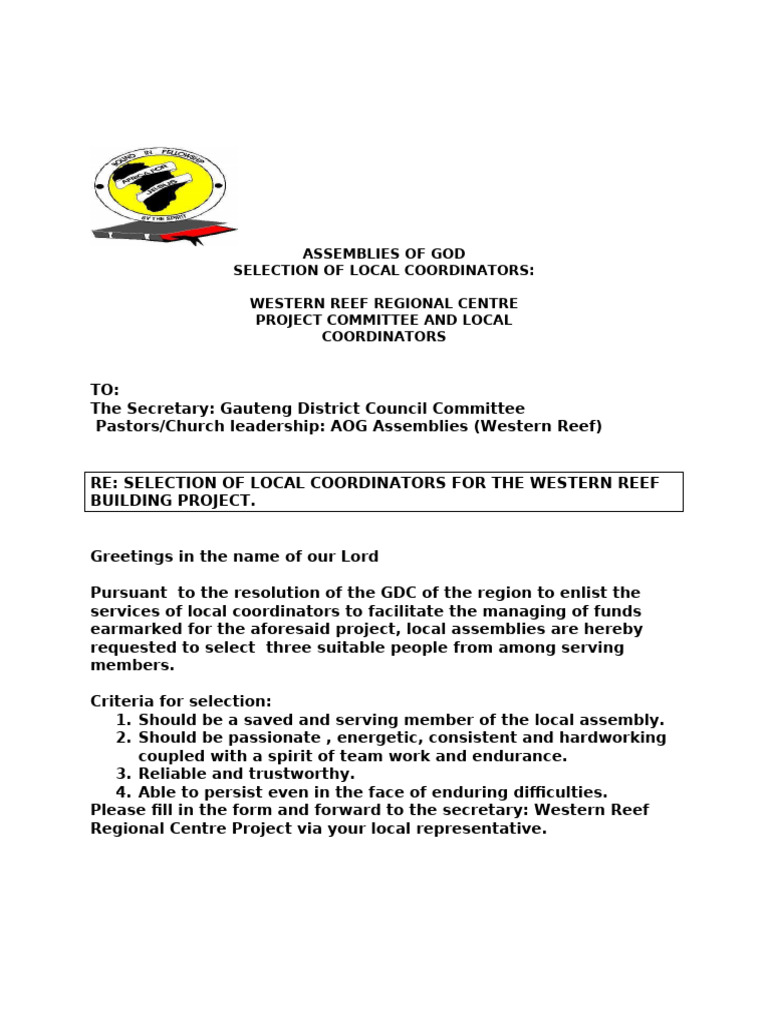 Assemblies of God Selection of Local Coordinators - 2014 | PDF | Business