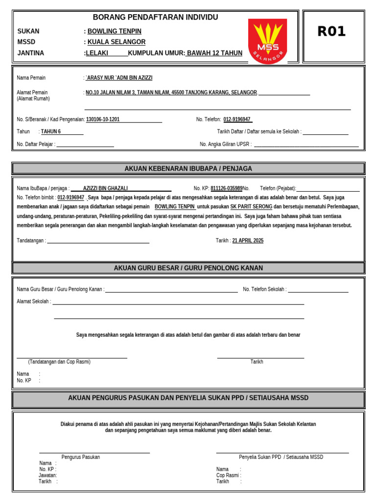 396304109-Borang-R01 | PDF