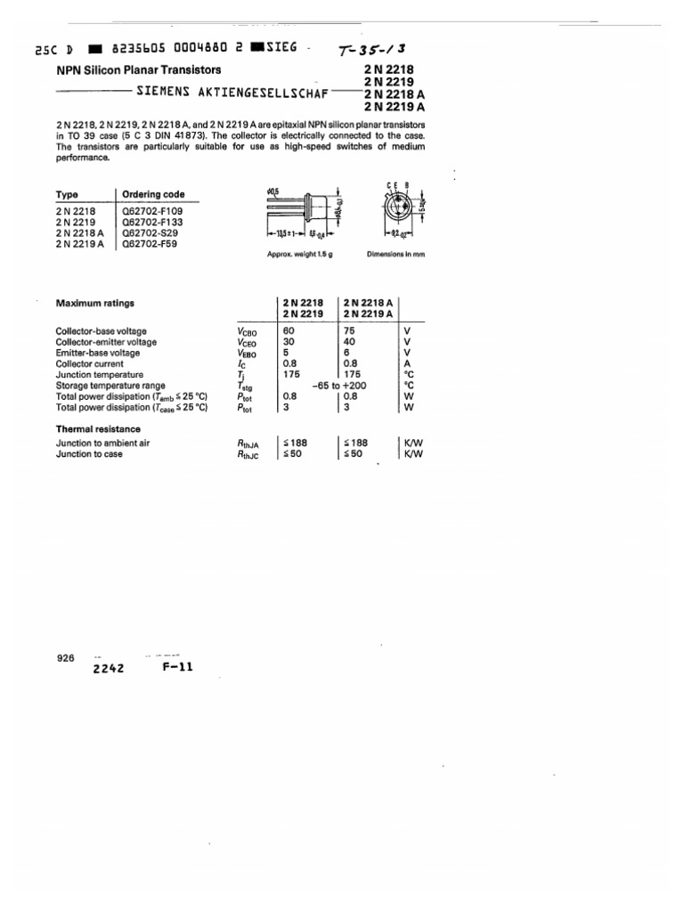 Datasheet 2N2218 Electrónica | PDF