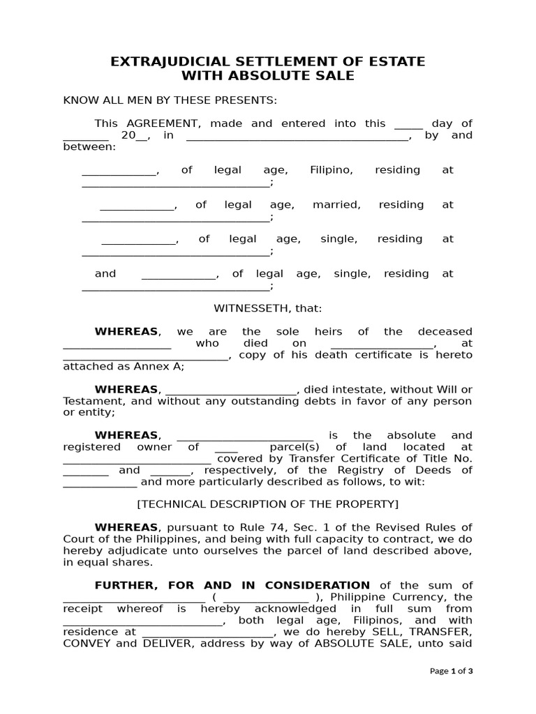 Extrajudicial Estate Settlement Agreement | PDF | Justice | Crime ...