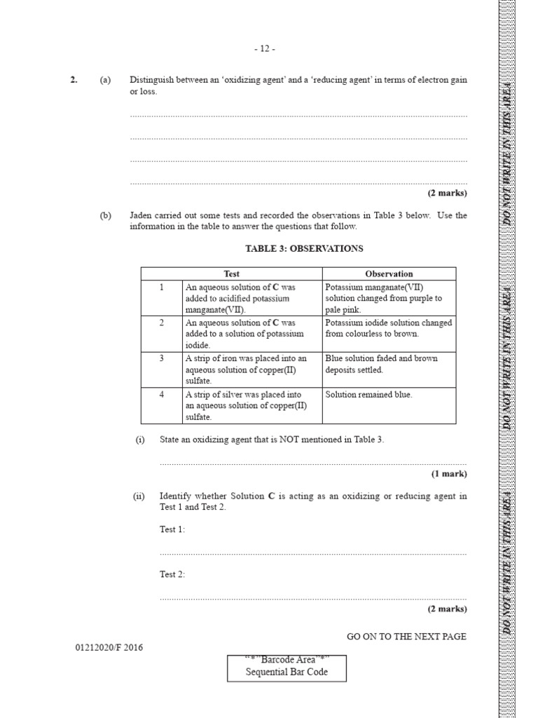 2016 CSEC May-June Redox Question Breanna Thompson | PDF | Redox | Electrochemistry