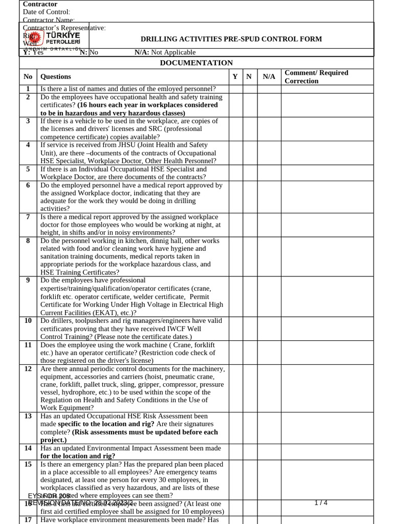 EK9-Pre Spud Check Form - 02.05.2024 | PDF | Manufactured Goods | Equipment