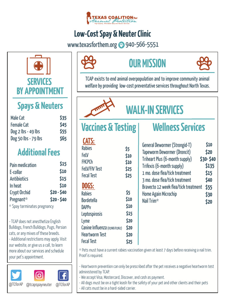 TCAP General Pricing Flyer English Spanish | PDF | Animales y humanos