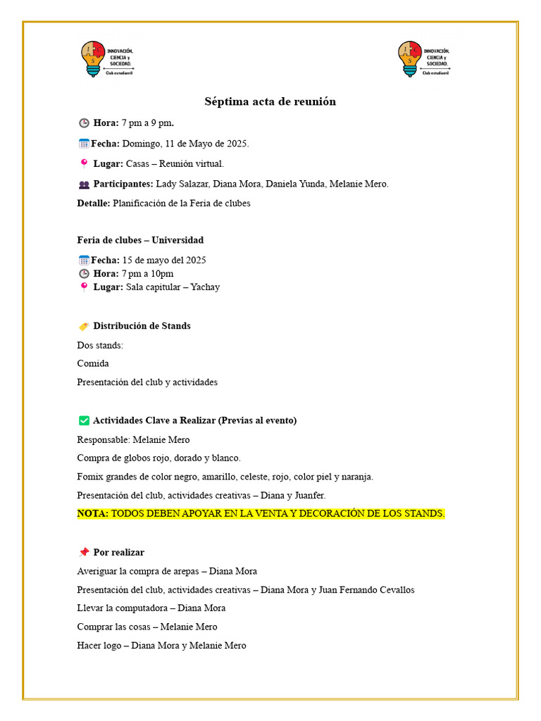 Octava Acta de Reunión | PDF