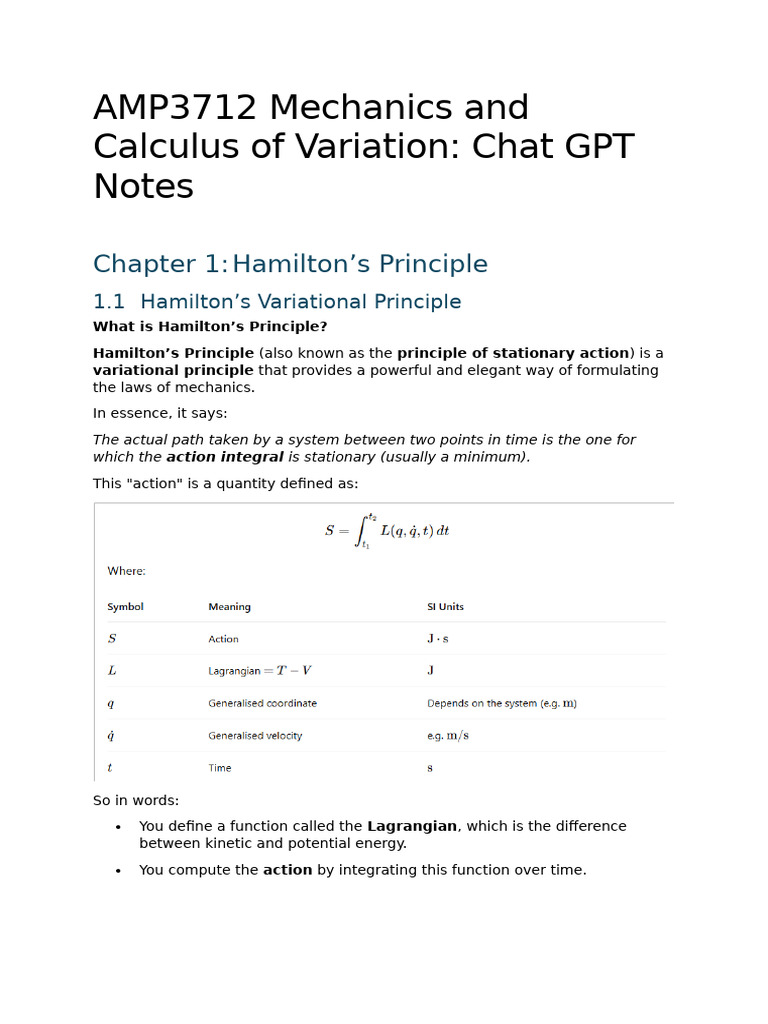 Hamilton's Principle in Mechanics Explained | PDF | Calculus Of ...