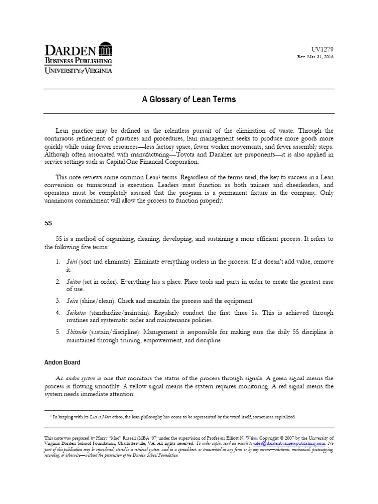 A Glossary of Lean Terms, For Automitive | PDF | Lean Manufacturing ...
