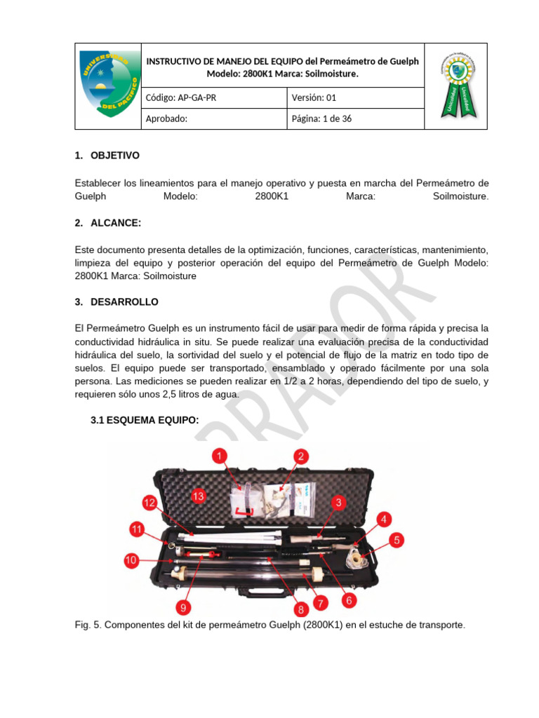 Instructivo del Permeámetro Guelph 2800K1 | PDF | Agua | Barro