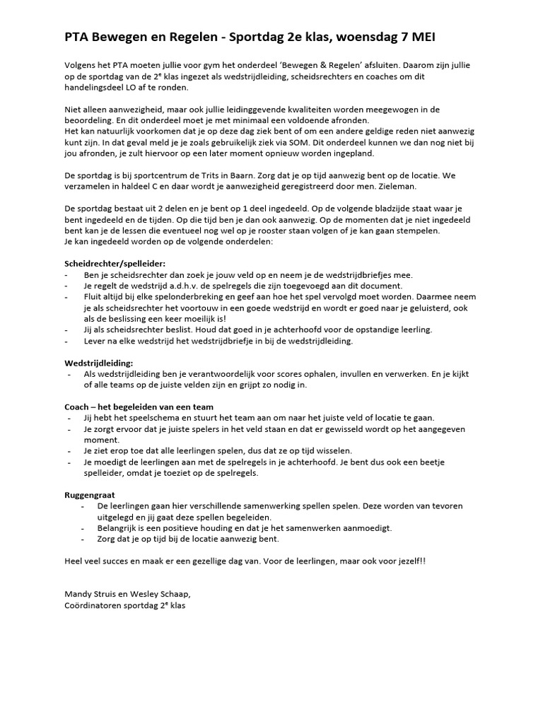 PTA - Instructie en Indeling 4V | PDF