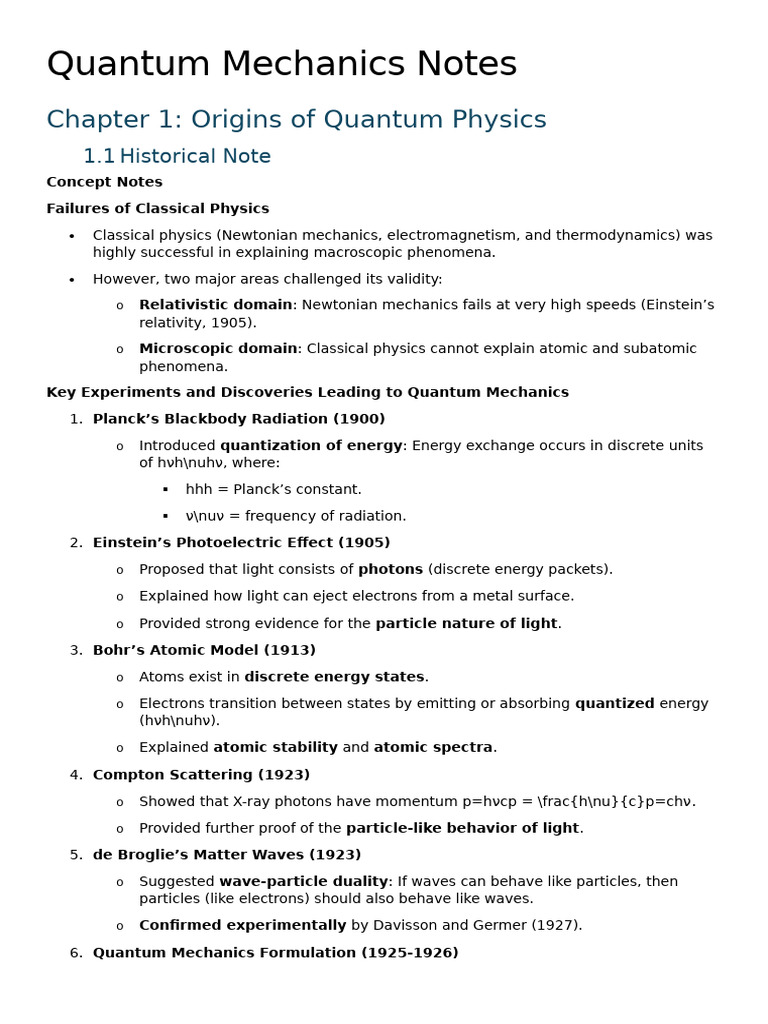 Quantum Mechanics Notes | PDF | Photoelectric Effect | Quantum Mechanics