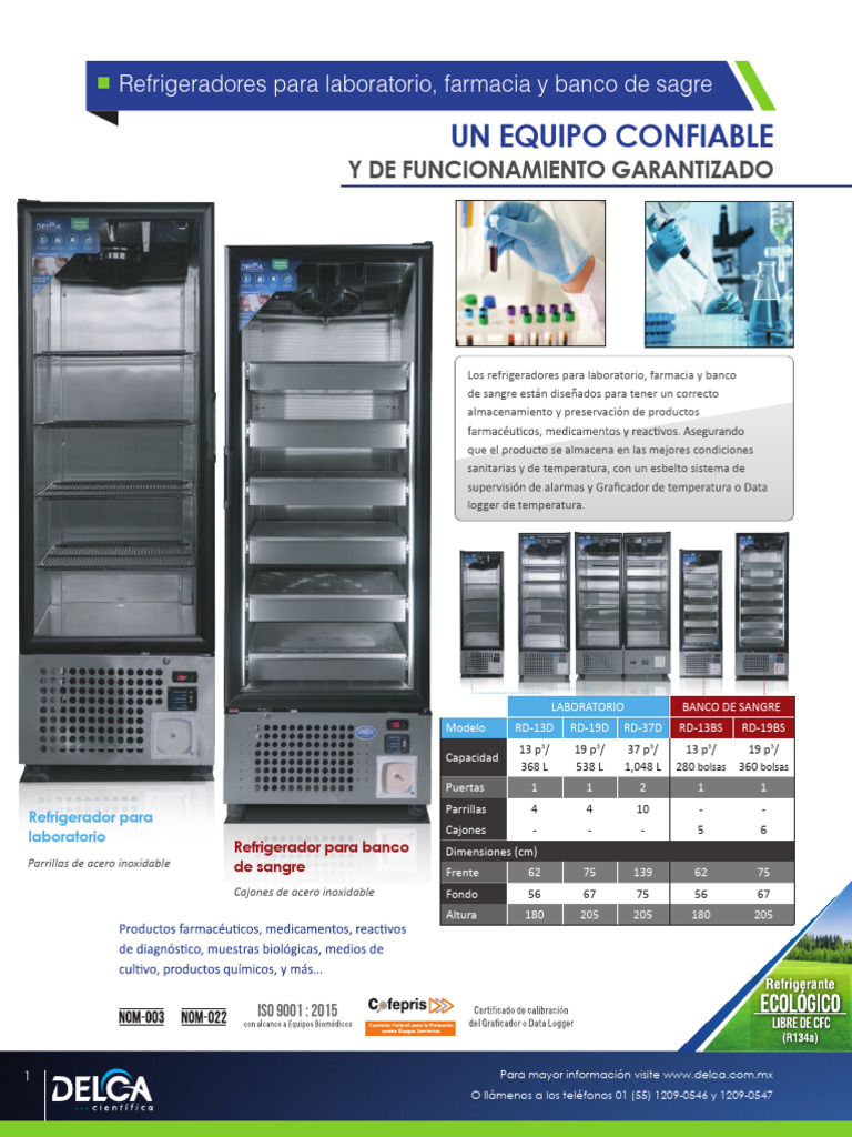 Refrigeradores Delca para Laboratorio y Sangre | PDF