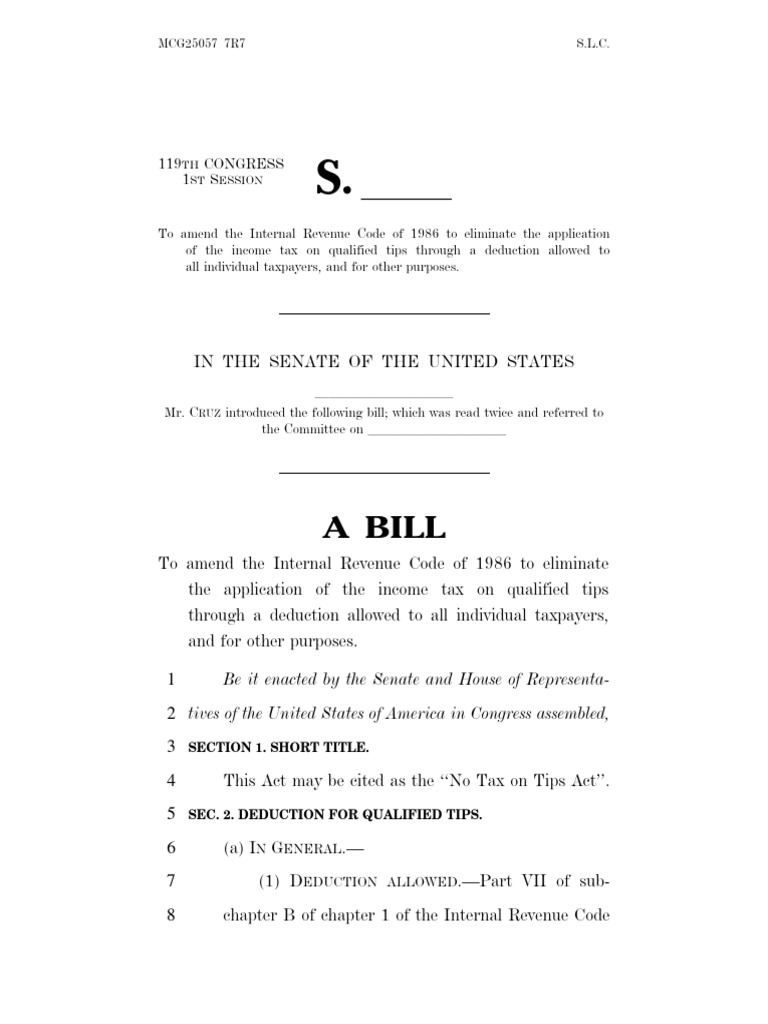 No Tax On Tips Act 2025 | PDF | Tax Deduction | Internal Revenue Code