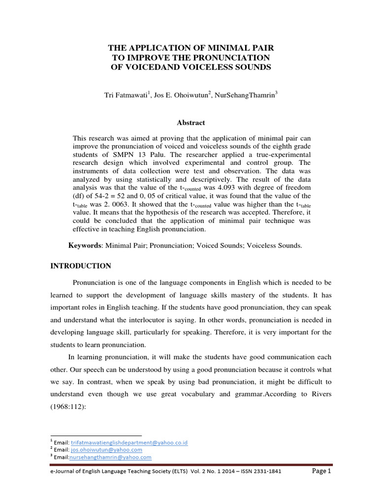 The Application of Minimal Pair To Impro 4cb1c32e | PDF | English ...