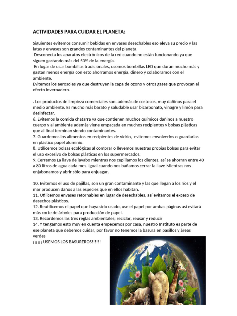 Actividades para Cuidar el Planeta | PDF