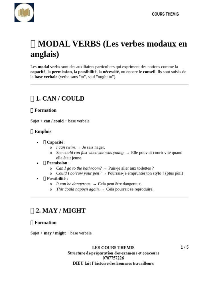 MODAL VERBS-with Exercice | PDF | Grammatical Conjugation | Semantics