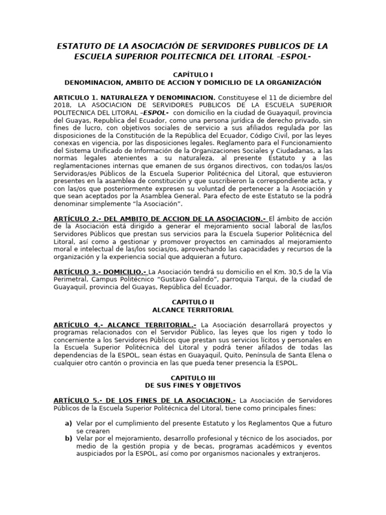 Nueva Asociacion Estatuto | PDF | Sociedad de responsabilidad limitada | Derecho laboral