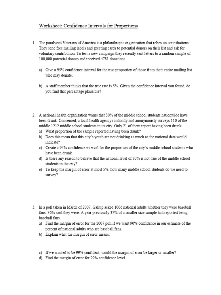 Confidence Intervals For Proportions Practice | PDF | Margin Of Error ...