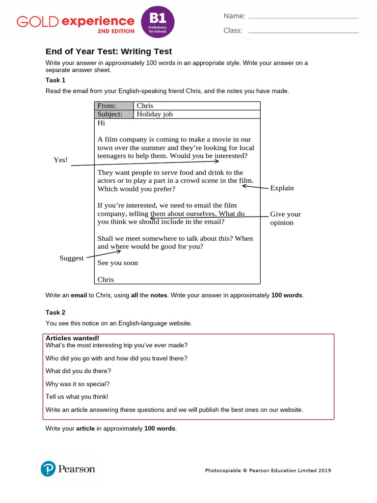 End of Year Writing Test Instructions | PDF
