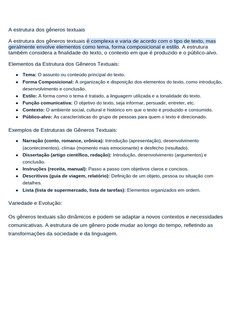 Estrutura dos Gêneros Textuais Explicada | PDF