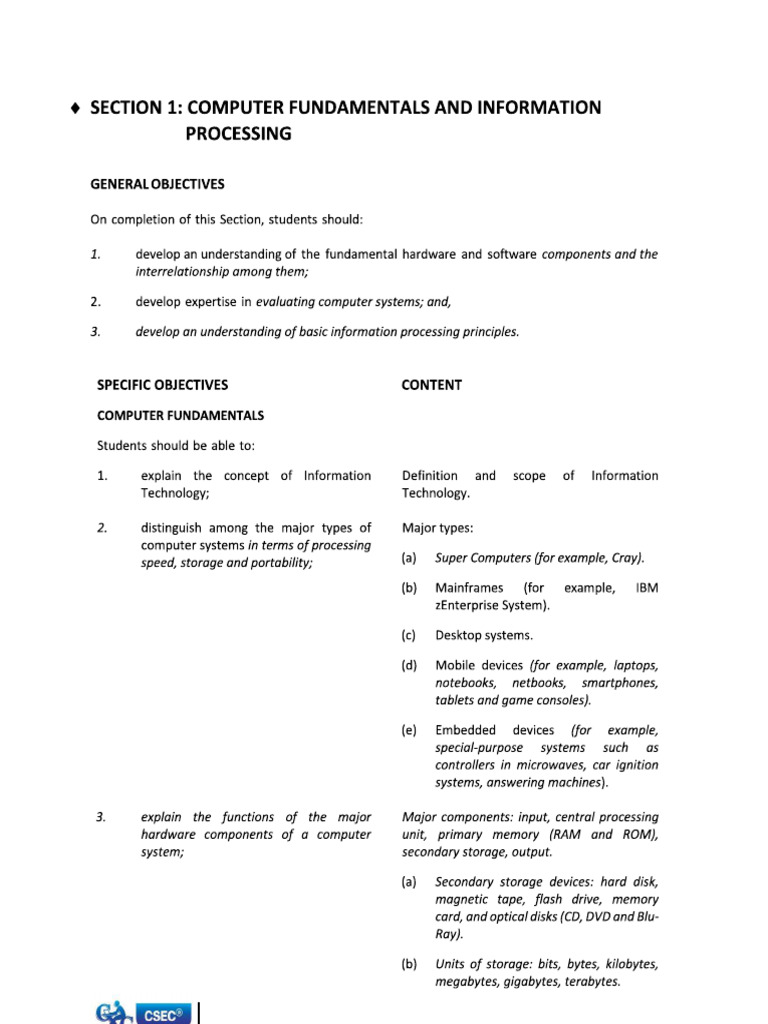 CSEC 2022 Syllabus Abstract | PDF