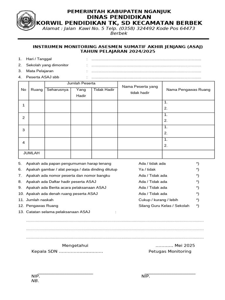 Instrumen Monitoring ASAJ 2024/2025 | PDF