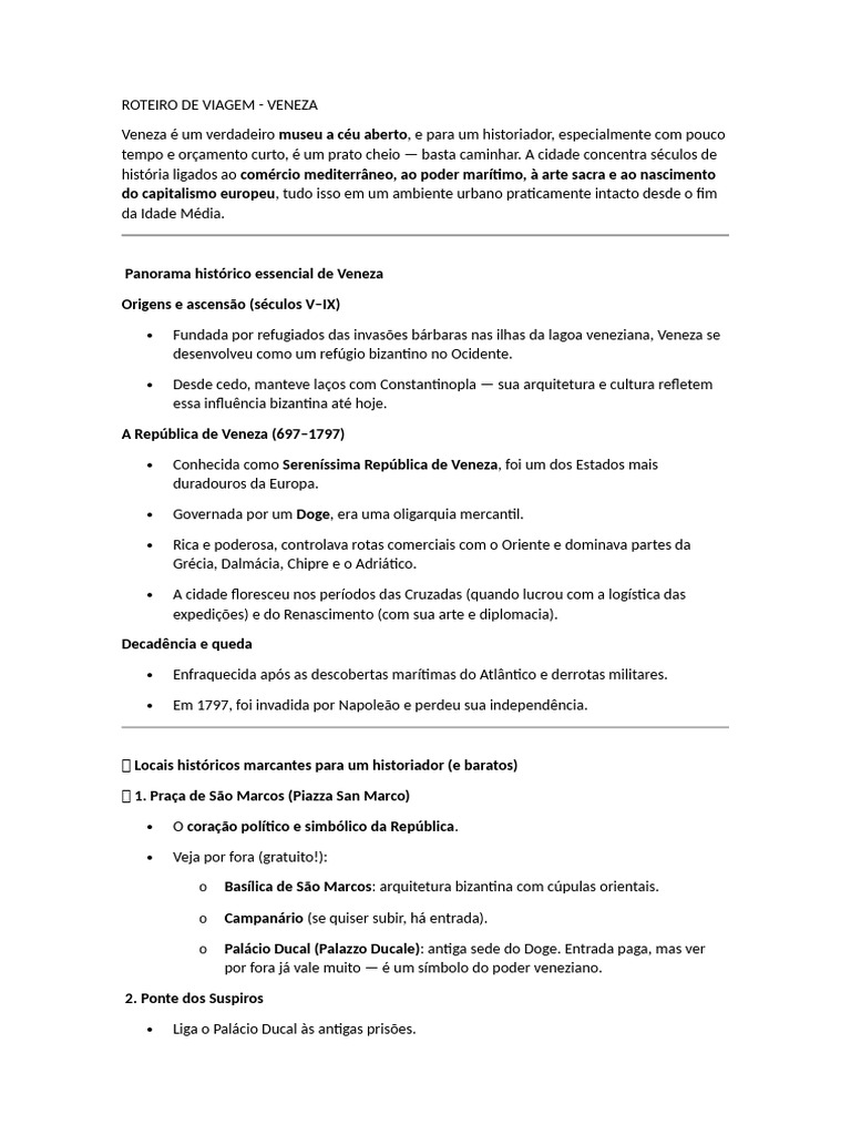Roteiro de Viagem - Veneza | PDF | República de Veneza | Império Bizantino