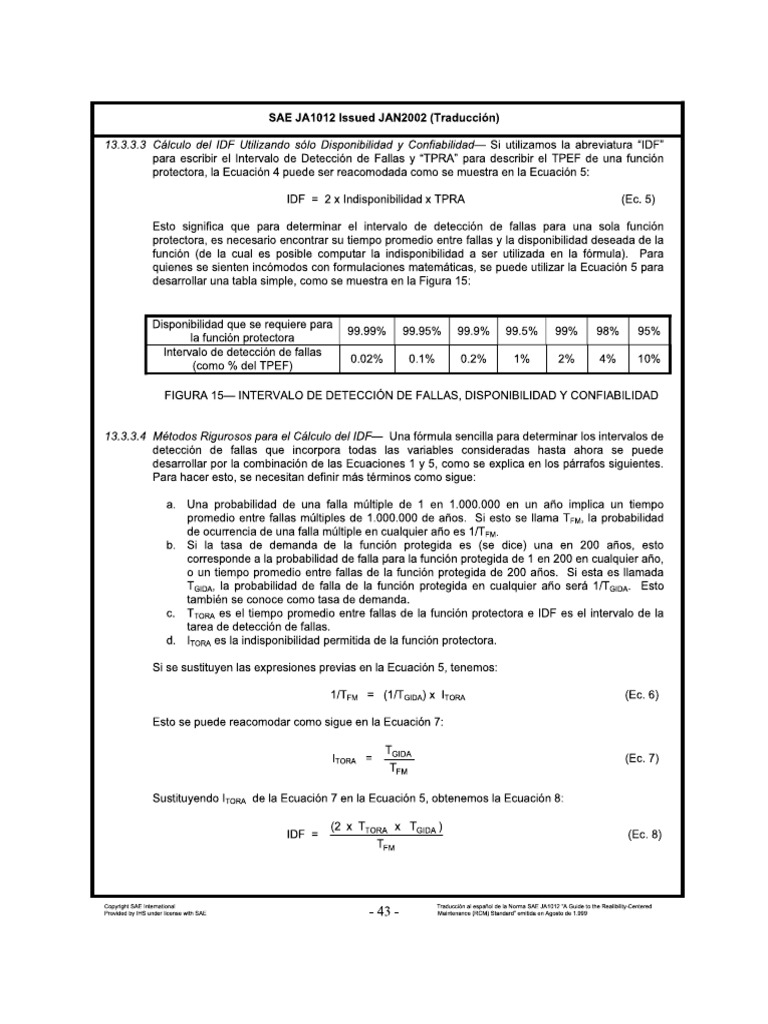 Criterio para Frecuencia Tareas Busqueda de Fallas Sae Ja 1012 | PDF