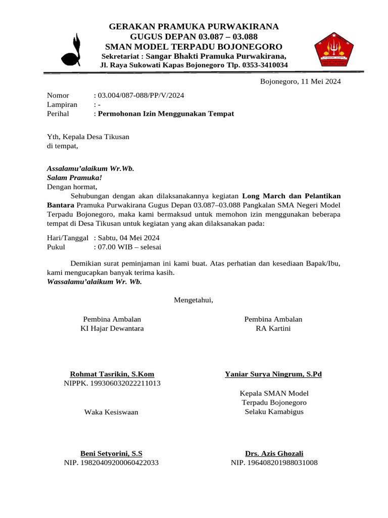 Surat Pinjam Tempat | PDF