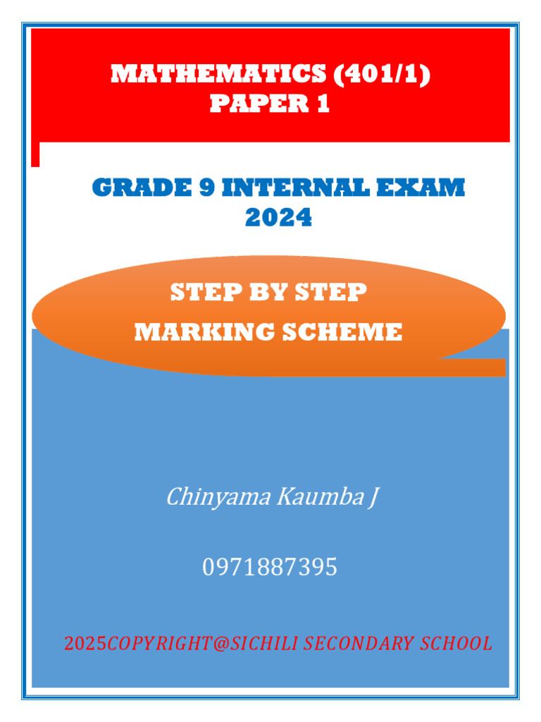 g9 Maths p1 Internal 2024 Marking Scheme by Chinyama Kaumba J | PDF | Mathematics | Student ...
