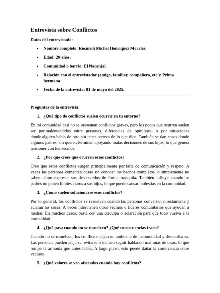 Entrevista Sobre Conflictos | PDF