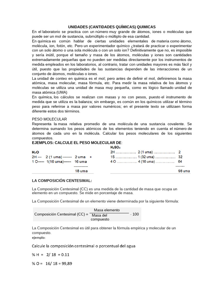 UNIDADES QUIMICAS 2025 - Quinto Secundaria | PDF | Mole (Unidad) | Química