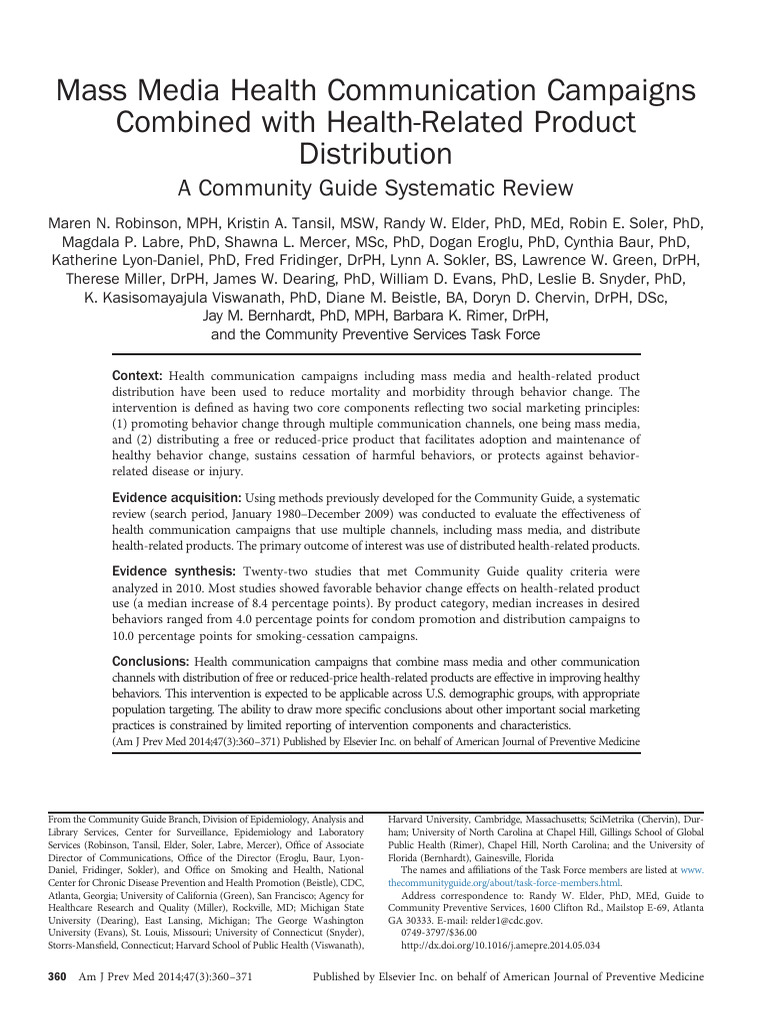 Mass Media Health Communication Campaigns Combined With Health-Related ...