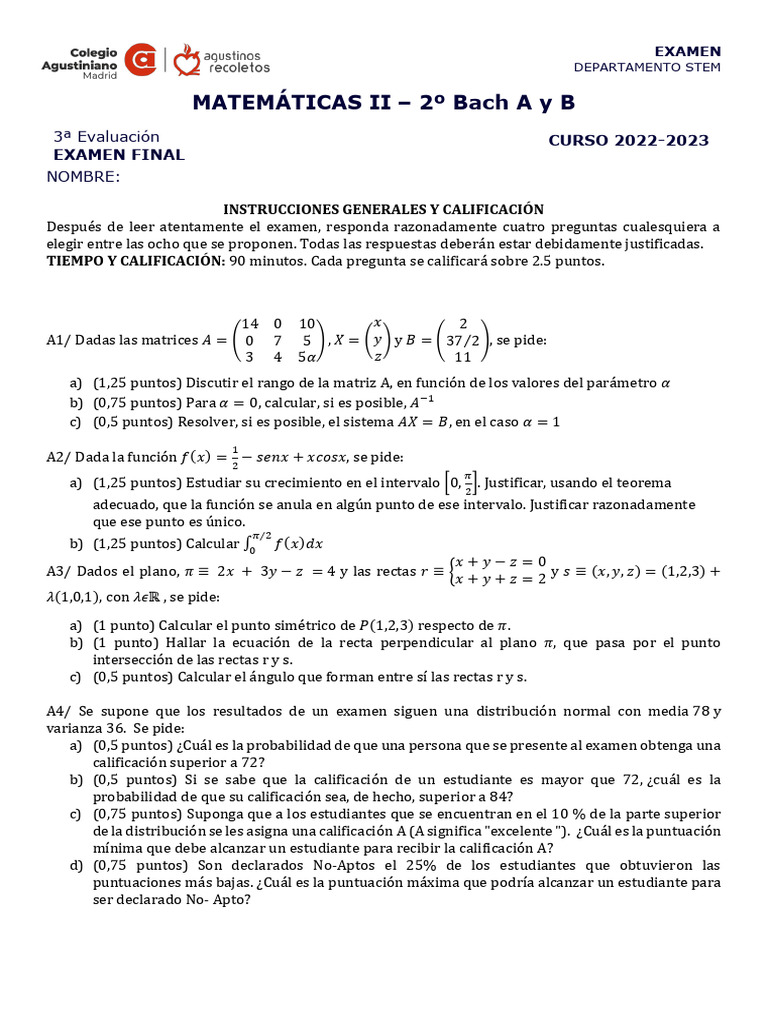 Examen Final Curso | PDF | Ecuaciones | Álgebra