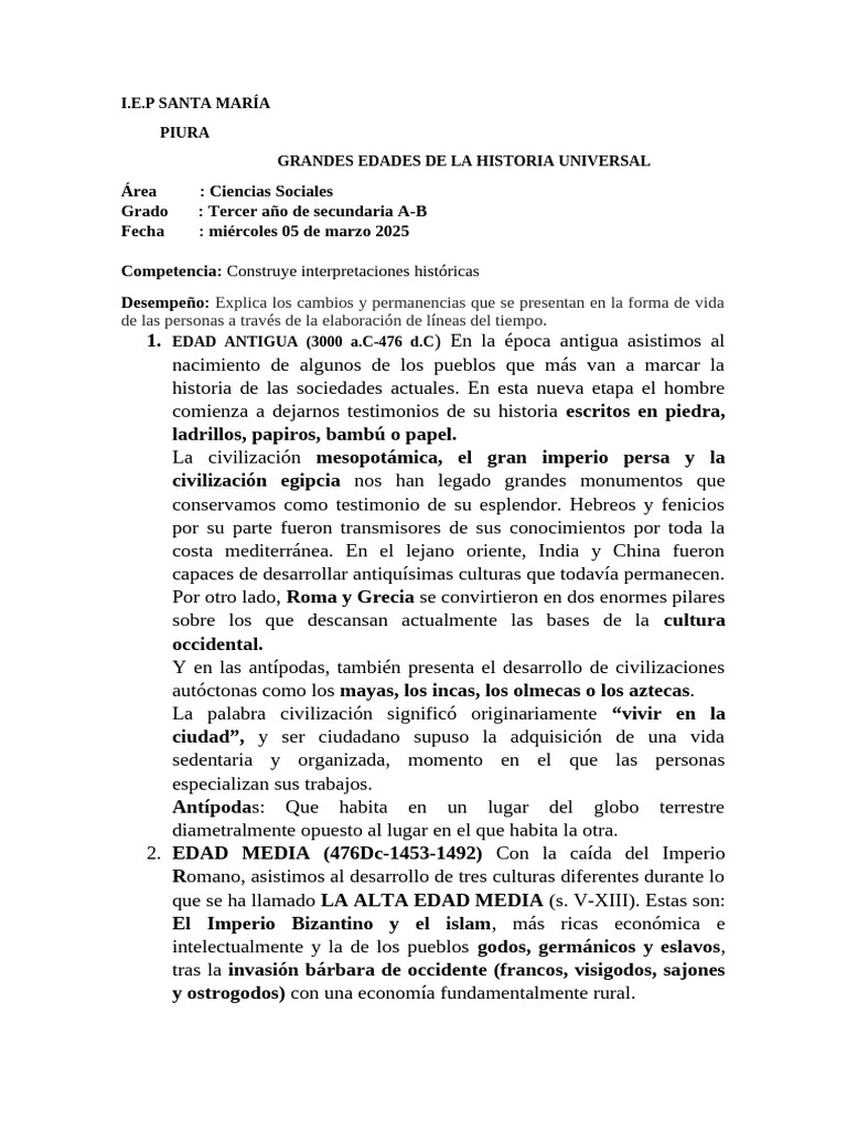 Grandes Edades de la Historia Universal | PDF | Edades medias | Período ...