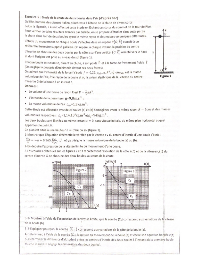 Exercice 5 Etude de La Chute de Deux Boules Dans L'air (D'après Bac) | PDF
